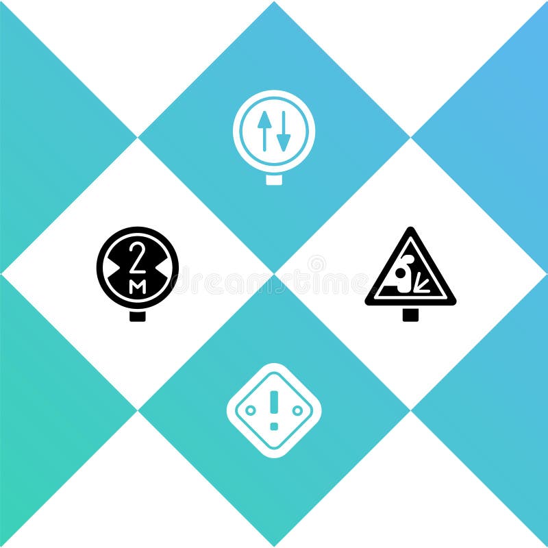 Set Road Traffic Sign, Exclamation Mark in Triangle, Warning Two Way ...