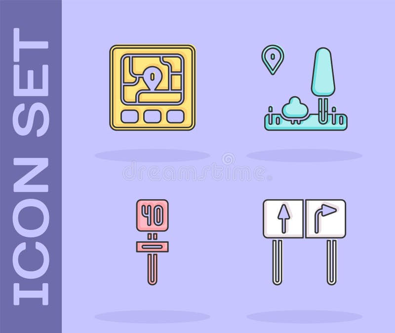 Set Road Traffic Sign, Gps Device with Map, and City Navigation Icon ...