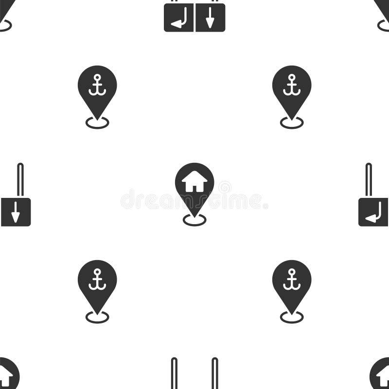 Set Road Traffic Sign, Location with House and Anchor on Seamless ...