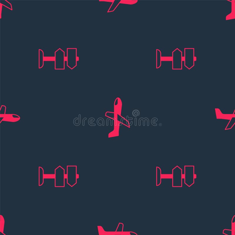 Set Road Traffic Sign and Plane on Seamless Pattern. Vector Stock ...
