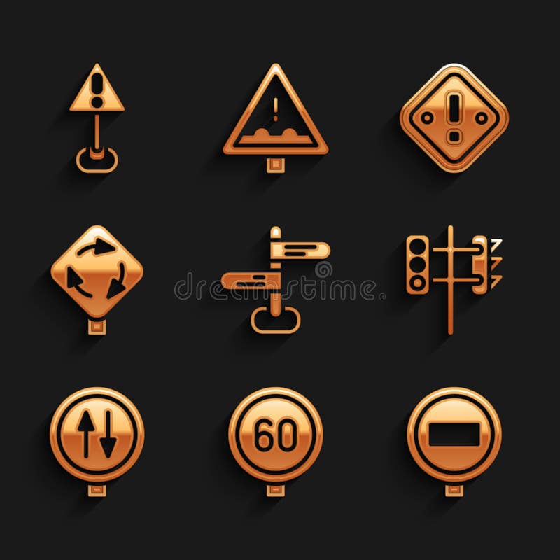 Set Road Traffic Sign, Speed Limit, Stop, Traffic Light, Warning Two ...