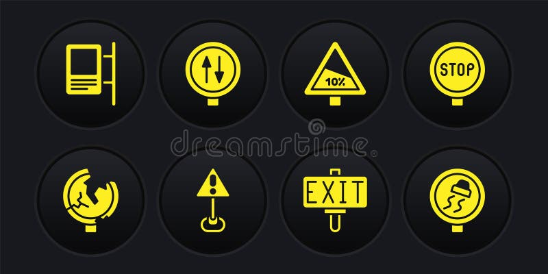 Set Road Traffic Sign, Stop, Exclamation Mark in Triangle, Fire Exit ...