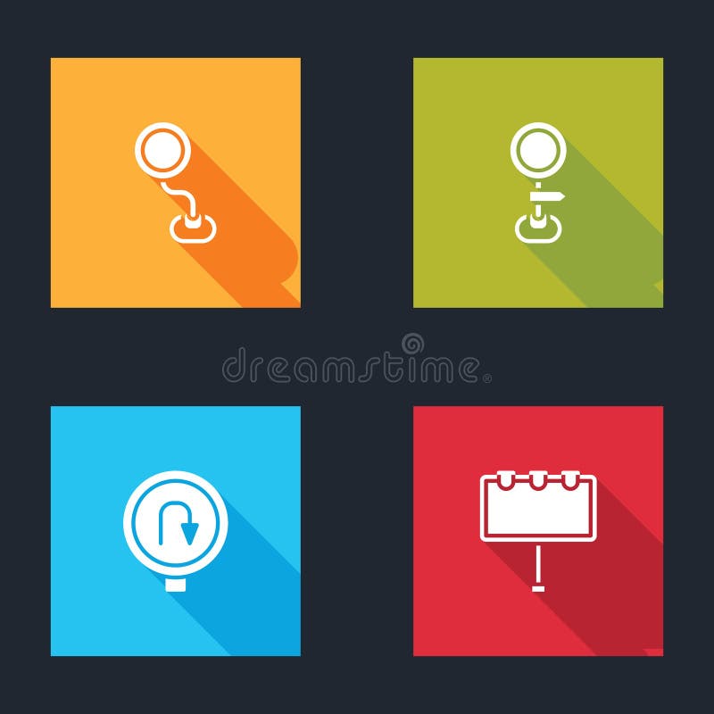 Set Road Traffic Sign, , Turn Back Road and Billboard with Lights Icon ...