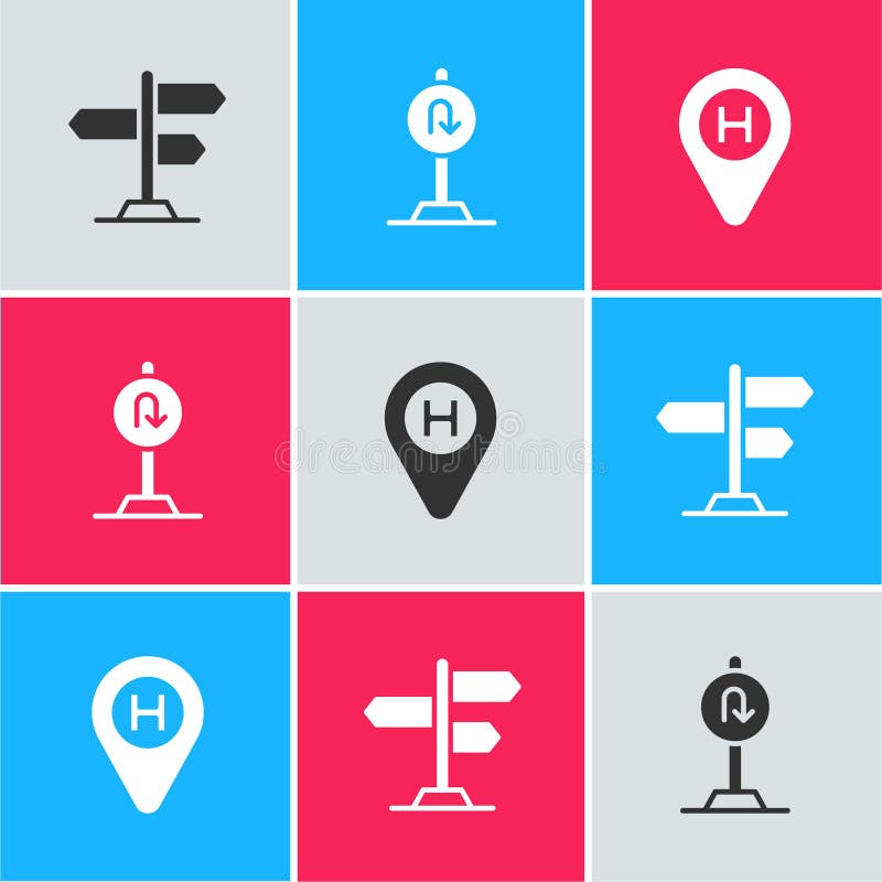 Set Road Traffic Sign, Turn Back Road and Helicopter Landing Pad Icon ...