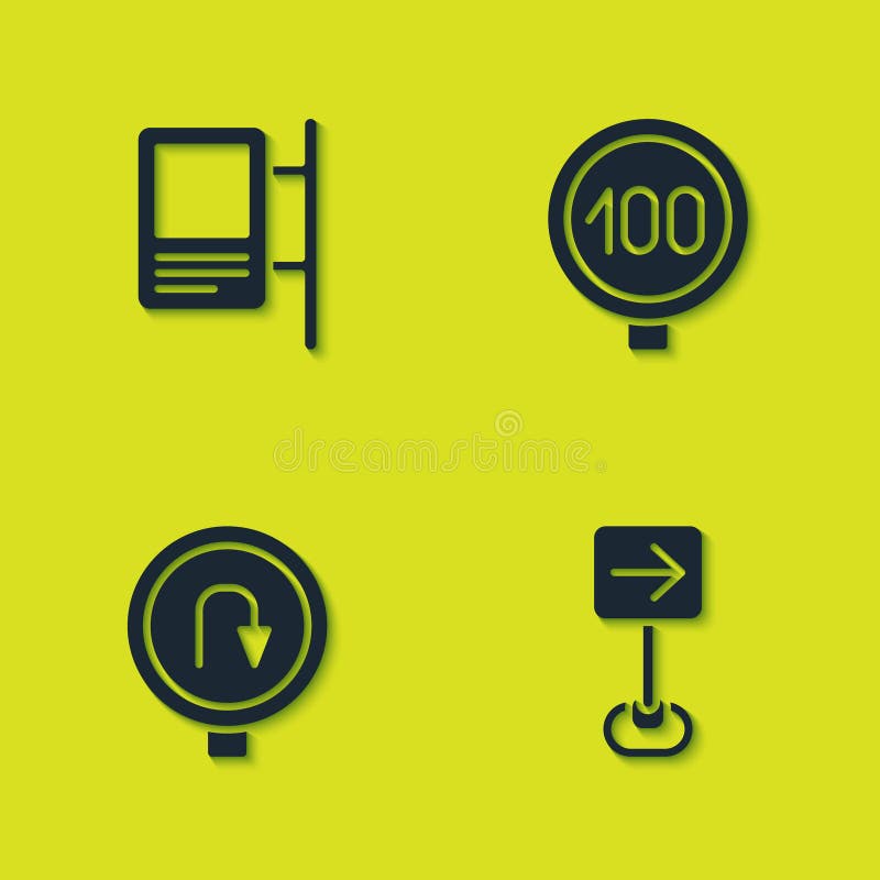 Set Road Traffic Sign, Traffic Turn Right, Turn Back Road and Speed ...