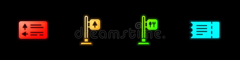 Set Road Traffic Signpost, , Cafe and Restaurant Location and Train ...