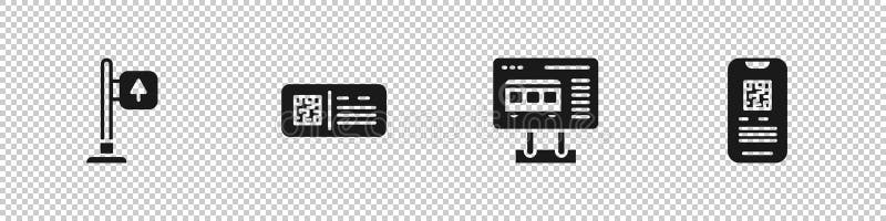 Set Road Traffic Signpost, QR Code Ticket Train, Ticket Office To Buy ...