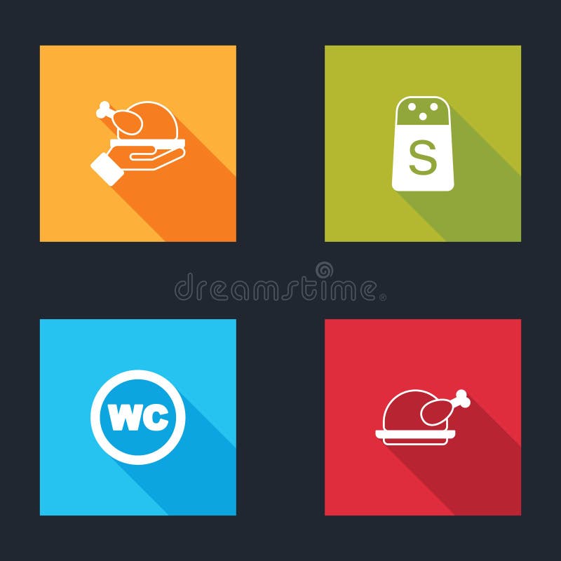 Set Roasted Turkey or Chicken, Salt, Toilet and Icon. Vector Stock ...