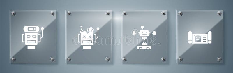 Set Robot Blueprint, Disassembled Robot, Broken and Low Battery Charge ... Set Robot Blueprint, Disassembled Robot, Broken and Low Battery Charge ...