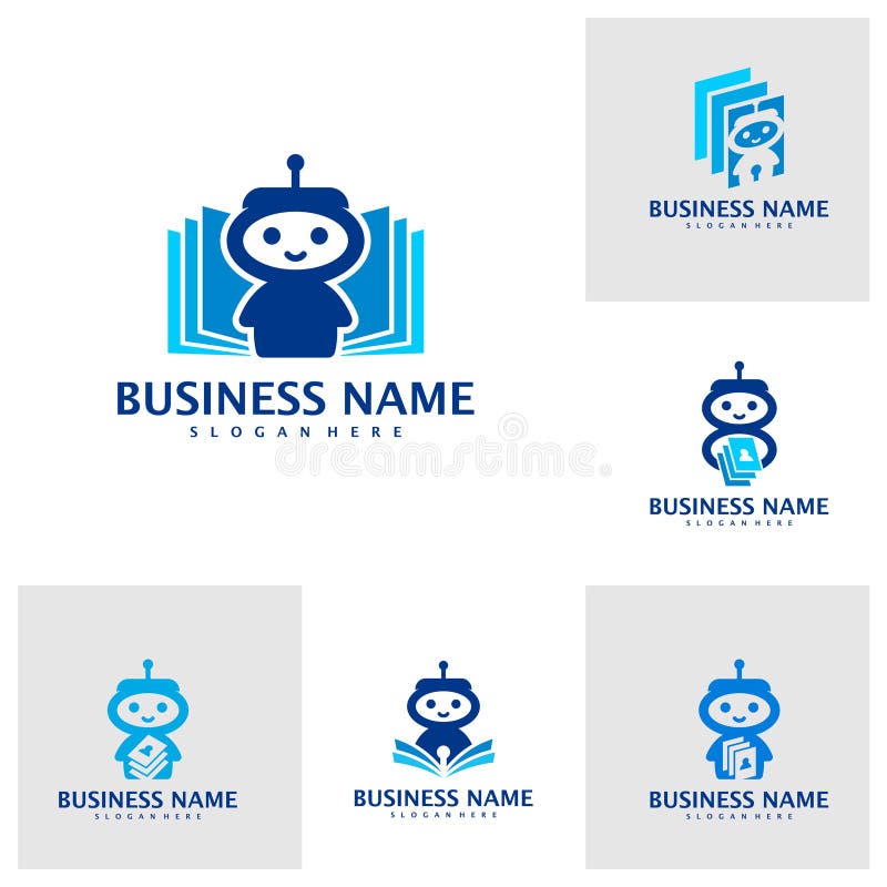 Set of Robot with Book Logo Template, Creative Robot Logo Design Vector ...