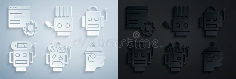 Set Robot Burned Out, Low Battery Charge, Smart Glasses, Mechanical ... Set Robot Burned Out, Low Battery Charge, Smart Glasses, Mechanical ...