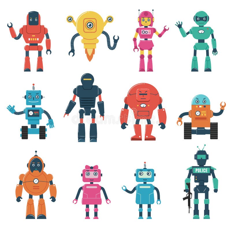 Set of Robot Characters stock vector. Illustration of character - 126585626