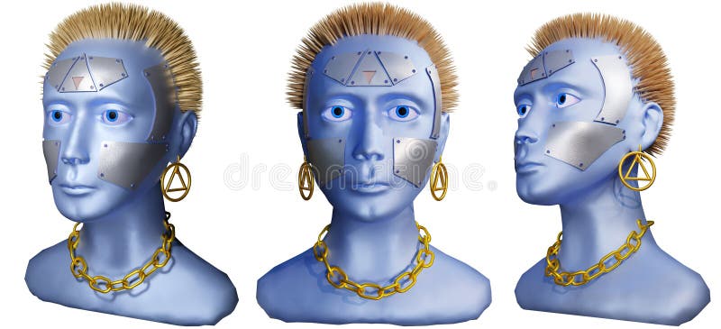 Set of Robot Cyborg Android Portrait, Isolated on White Stock ...