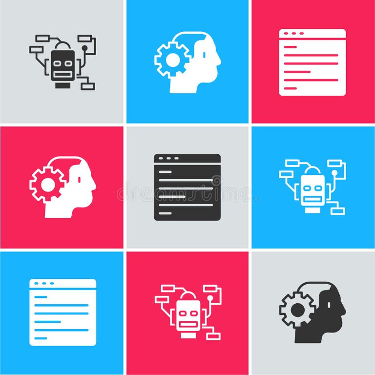 Set Robot, Humanoid Robot and Computer Api Interface Icon. Vector Stock ...