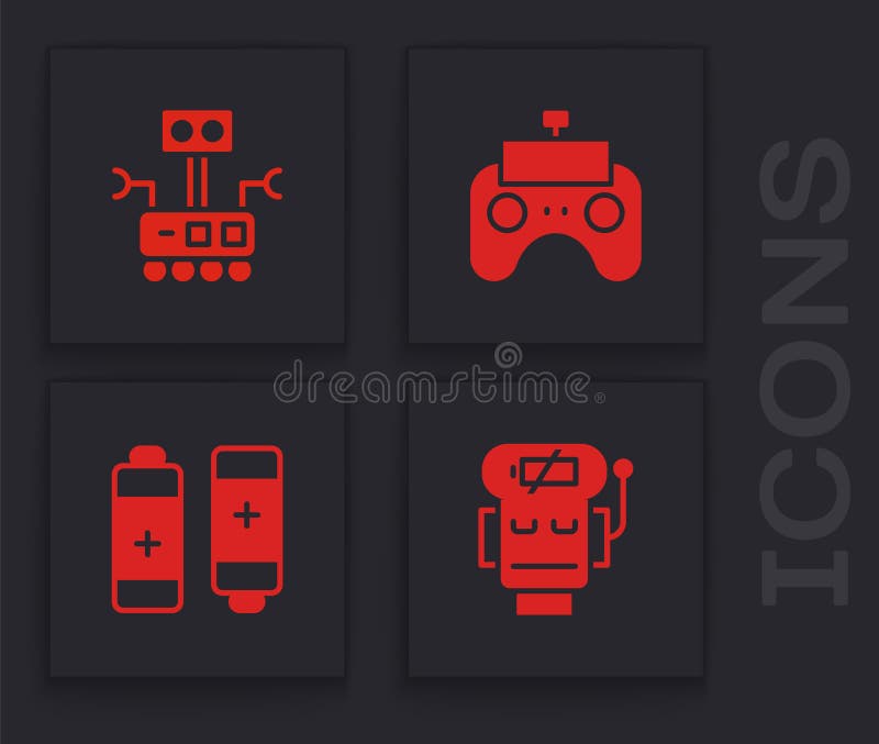 Set Robot Low Battery Charge, , Remote Control and Battery Icon. Vector ... Set Robot Low Battery Charge, , Remote Control and Battery Icon. Vector ...