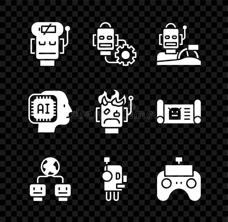 Set Robot Low Battery Charge, Setting, Humanoid Driving Car, Artificial ... Set Robot Low Battery Charge, Setting, Humanoid Driving Car, Artificial ...