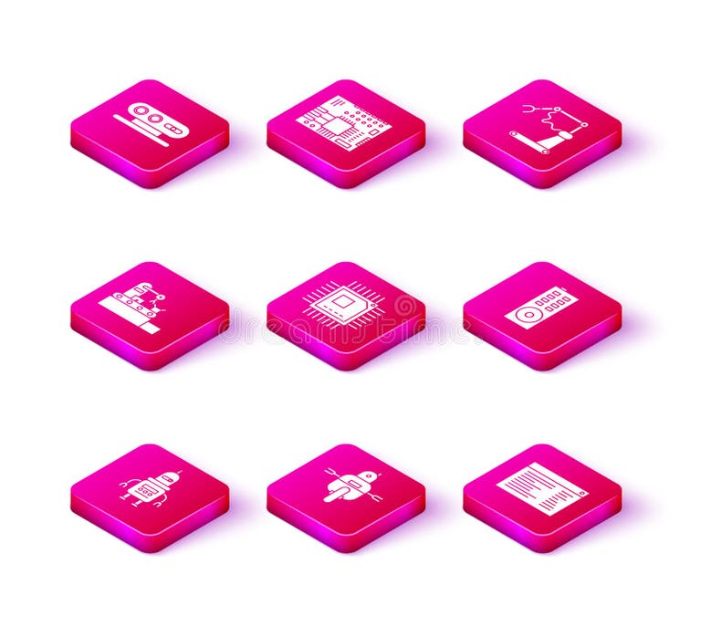 Set Robot, Processor with Microcircuits CPU, Software, Web Developer Programming Code, Remote ...