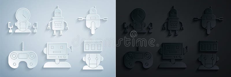 Set Robot, Remote Control, and and Digital Time Manager Icon. Vector ...