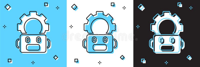 Set Robot Setting Icon Isolated on Blue and White, Black Background ...