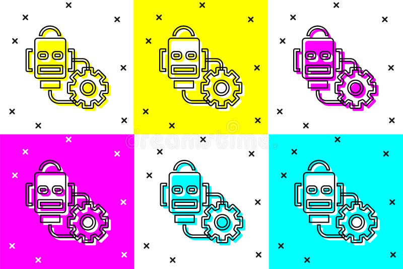 Set Robot Setting Icon Isolated on Color Background. Artificial ...