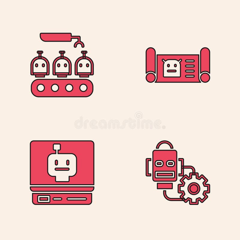 Set Robot Setting, Industrial Production of Robots, Blueprint and Icon ...