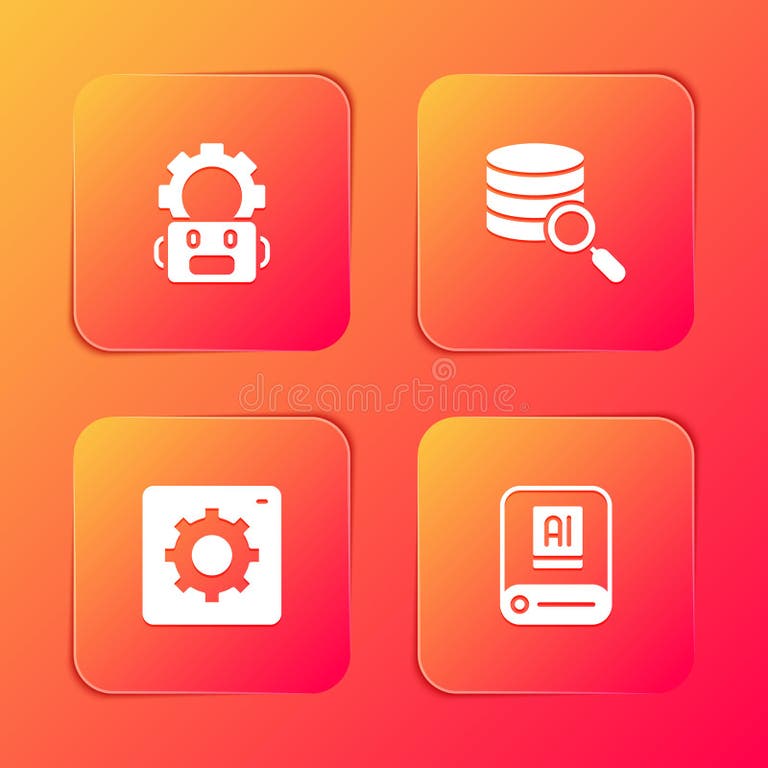 Set Robot Setting, Server, Computer Api Interface and Artificial Intelligence AI Icon. Vector ...
