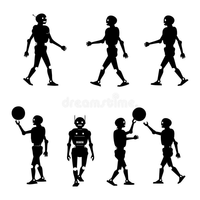 Set of Robot Silhouette on White Background Stock Illustration ...