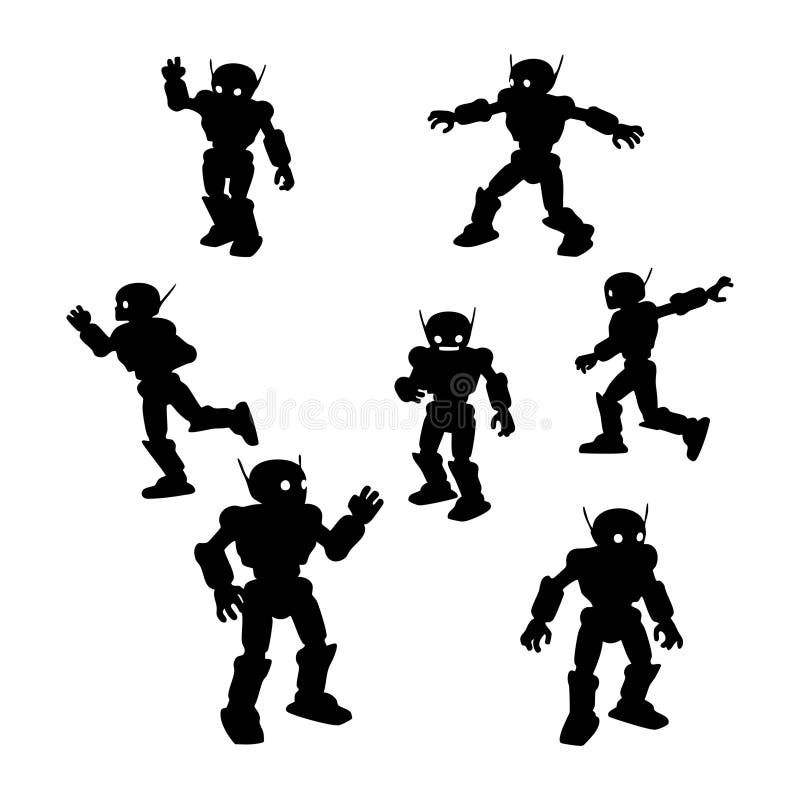 Set of Robot Silhouette on White Background Stock Illustration ...