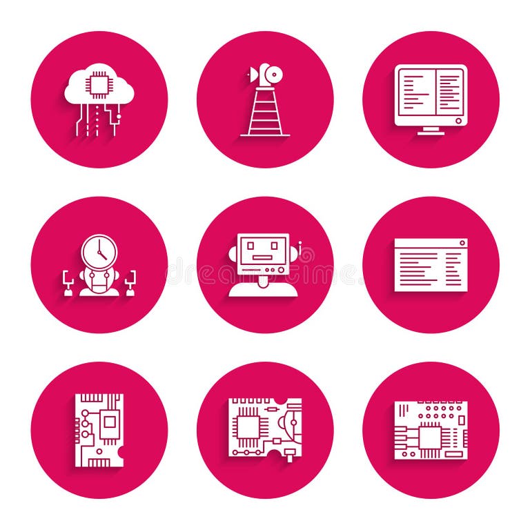 Set Robot, Software, Web Developer Programming Code, Electronic Computer Components Motherboard ...