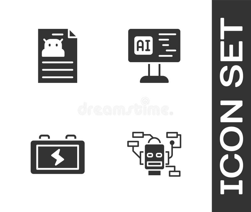 Set Robot, Technical Specification, Battery and Software Icon. Vector ...