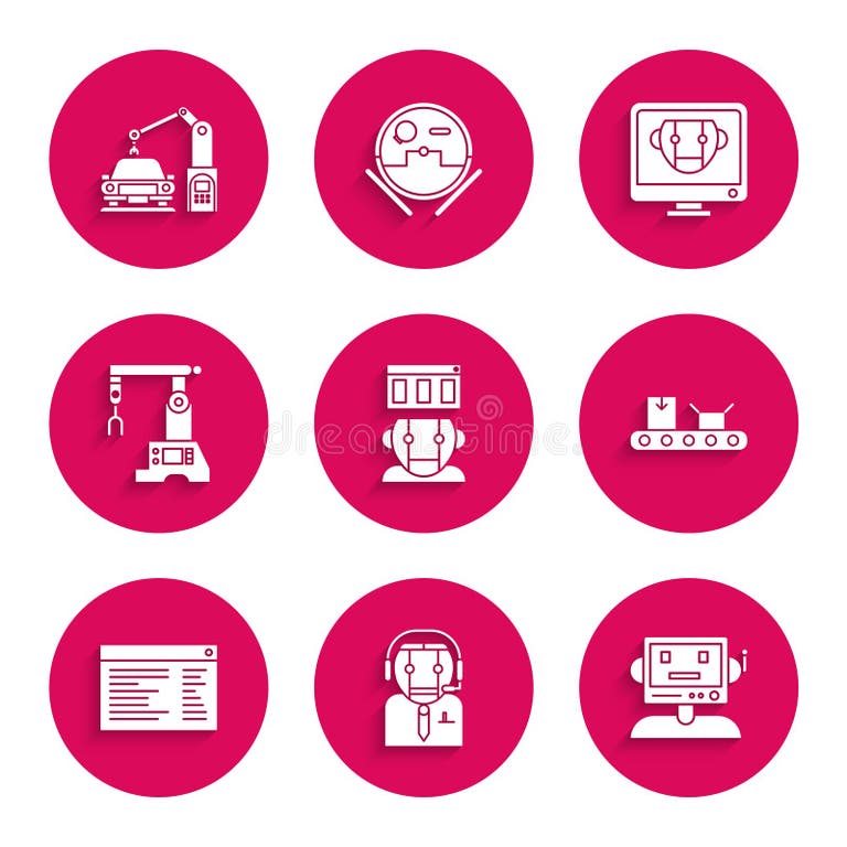 Set Robot, Worker Robot, Conveyor Belt with Cardboard Box, Software, Web Developer Programming ...