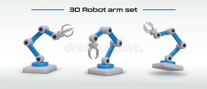 Set of Robotic Hands in Different Positions. Mechanical Blue ...