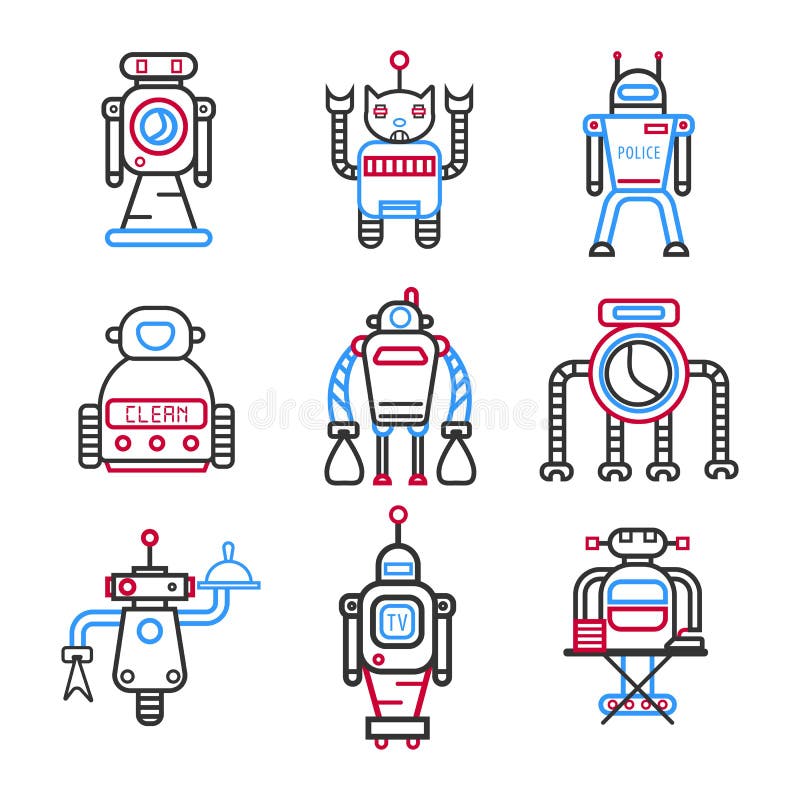 Set of Robots for Different Tasks Stock Vector - Illustration of ...