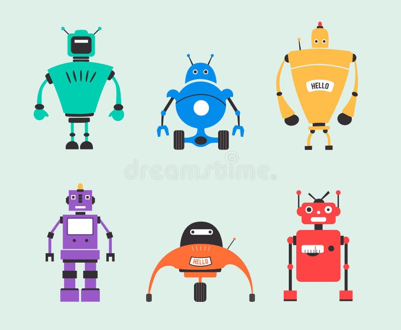 Set of Robots. Vintage Style Stock Vector - Illustration of monitor ...