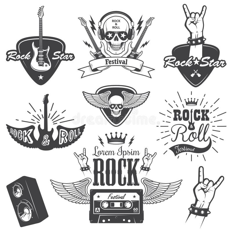 Set of Rock and Roll Music Emblems. Stock Vector - Illustration of ...