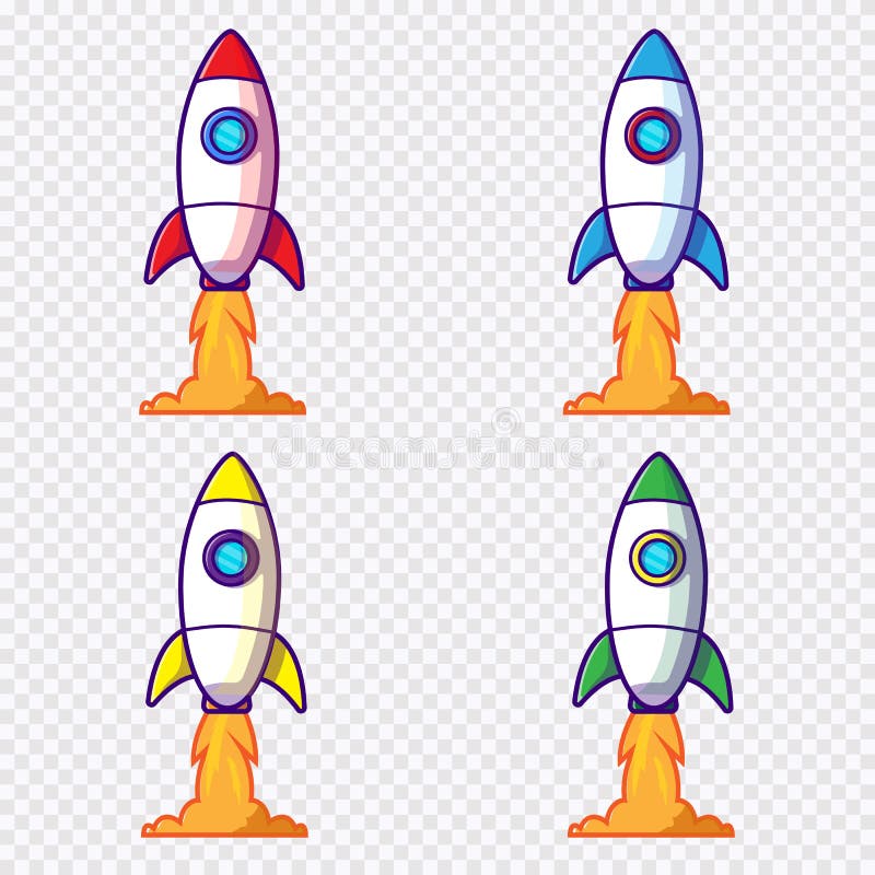 Set Rocket Cartoon Vector Icon Illustration. Transparant Background ...
