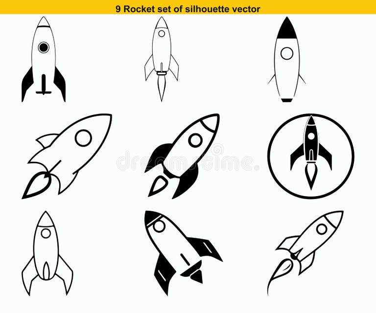 Set of Rocket Icon 9 Different Styles Editable Strocke Thin Line, Line ...