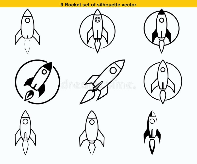Set of Rocket Icon 9 Different Styles Editable Strocke Thin Line, Line ...