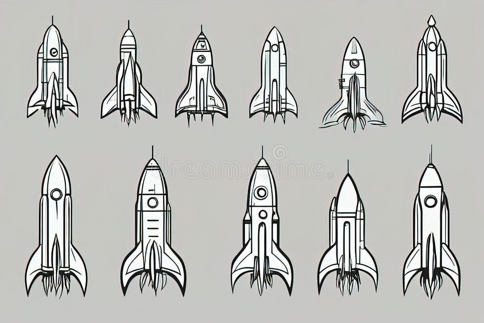Set of Rocket, Rocket, Rocket, Rocket Ship Stock Illustration - Illustration of satellite, space ...