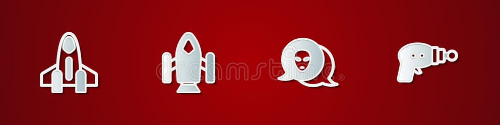 Set Rocket Ship, , Alien and Ray Gun Icon. Vector Stock Illustration ...