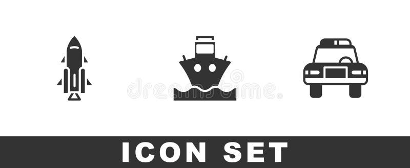 Set Rocket Ship with Fire, Cargo and Police Car and Flasher Icon ... Set Rocket Ship with Fire, Cargo and Police Car and Flasher Icon ...