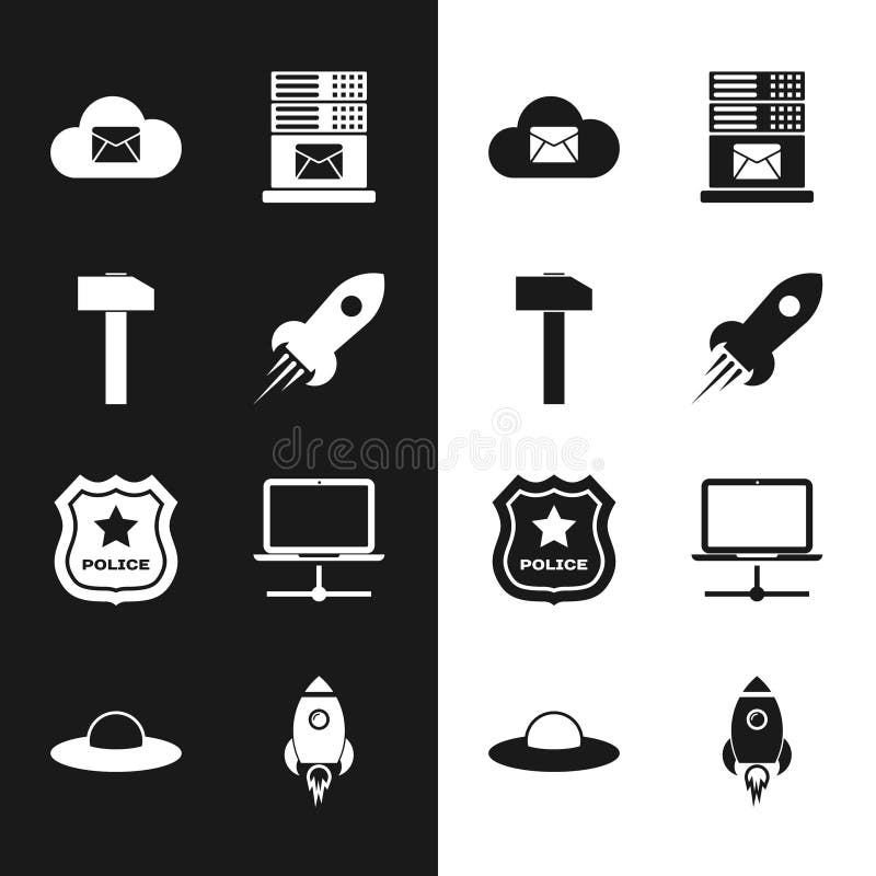 Set Rocket Ship with Fire, Hammer, Cloud Mail Server, Mail, Police ... Set Rocket Ship with Fire, Hammer, Cloud Mail Server, Mail, Police ...