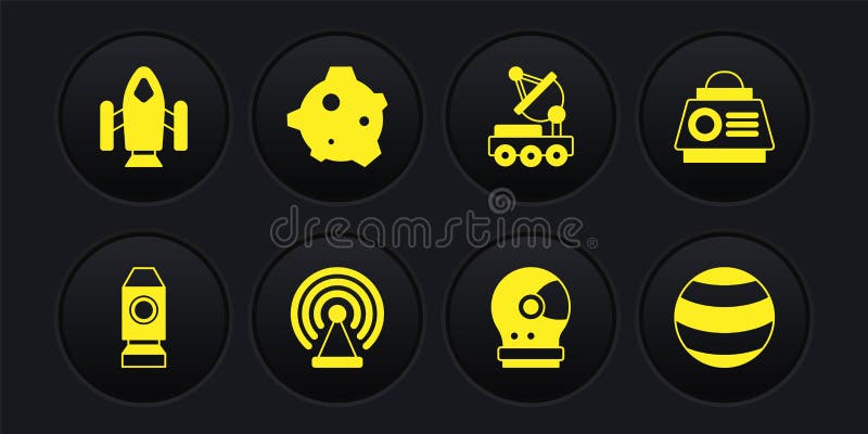 Set Rocket Ship, Space Capsule, Radar, Astronaut Helmet, Mars Rover ...