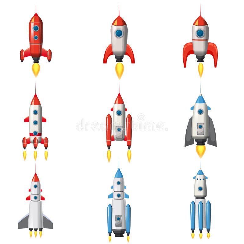 Set Rocket Space Ship, Isolated Vector Illustration. Simple Retro ...