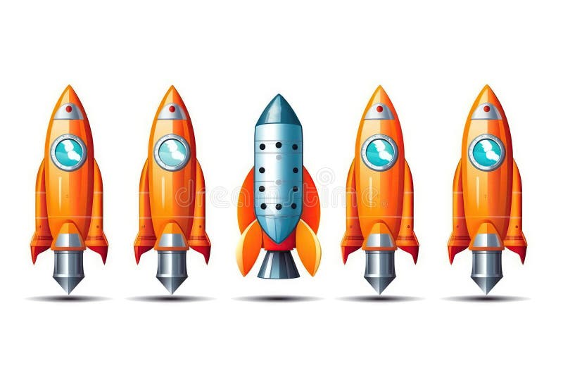 Set Rockets on White Background. Generative AI Stock Illustration ...