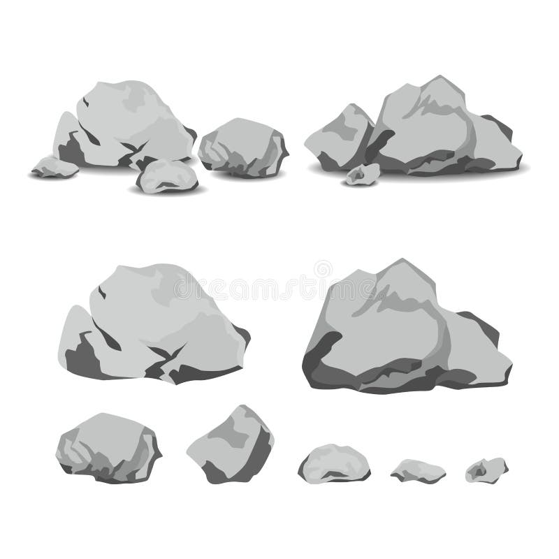 Rocks And Stones. Cartoon Stones And Rocks In Isometric Style. Set Of ...