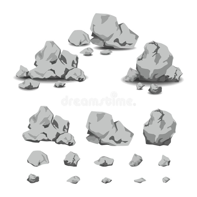 Set of Rocks and Stones in Cartoon Style Isolated on White Background ...