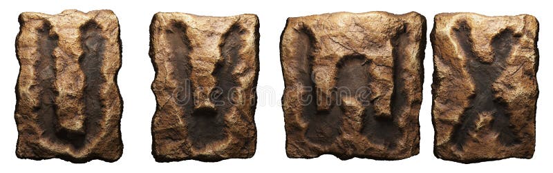 Set of Rocky Letters U, V, W, X. Font of Stone on White Background ...
