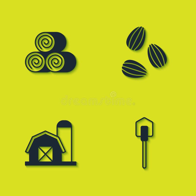Set Roll of Hay, Shovel, Farm House and Seeds Icon. Vector Stock Vector ...