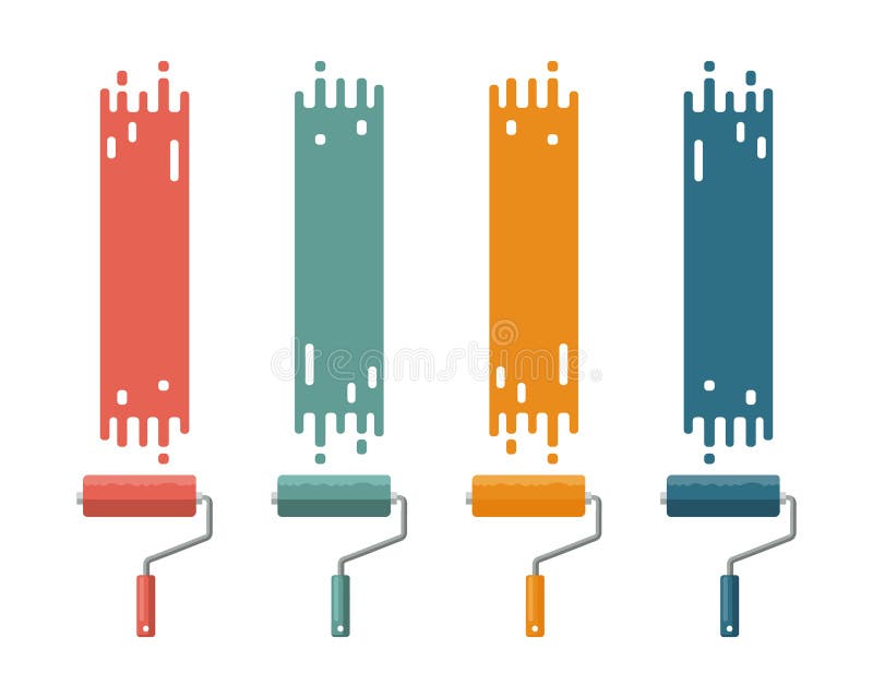 Set of Roller Brushes with Strips Paint. Illustration, Icons Stock Vector - Illustration of icon ...